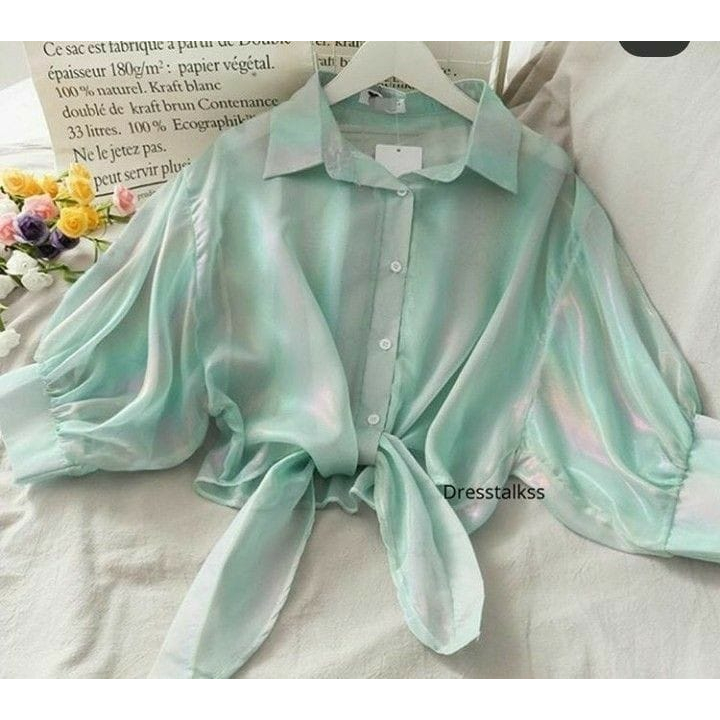 Jual Aesthetich colourful shimmer kemeja crop top// model baju ala ...