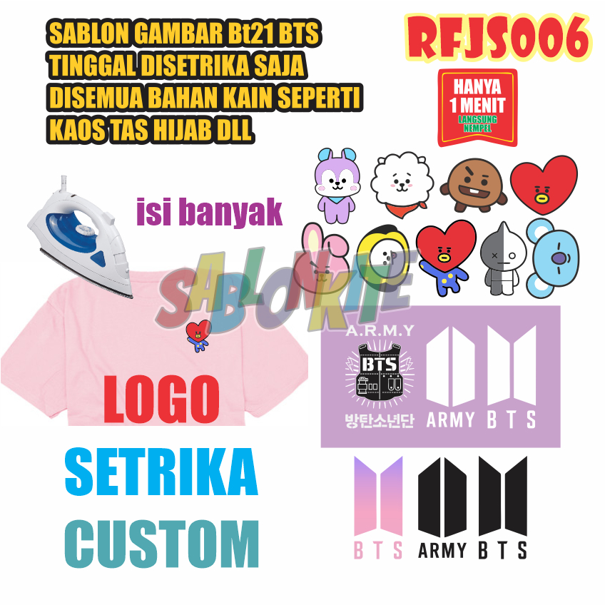 Jual RFJS006 Sticker logo kpop BT21 bete21 Label Printing Kain / kaos ...