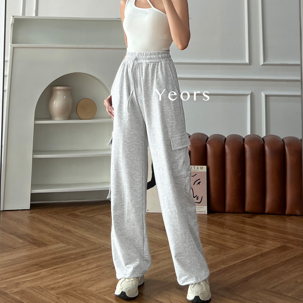 Jual YEORS - Bailey Cargo Pants - Wide Leg Highwaist Baby Terry Cargo ...