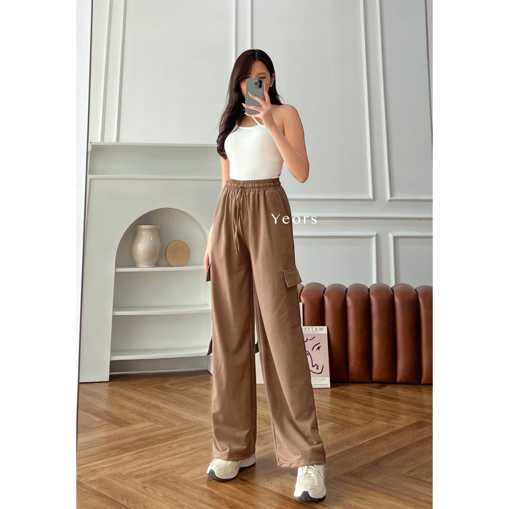 Jual YEORS - Bailey Cargo Pants - Wide Leg Highwaist Baby Terry Cargo ...