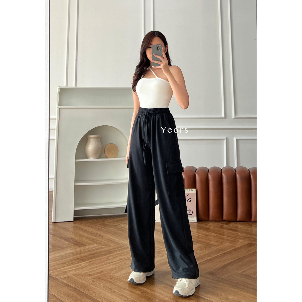 Jual YEORS - Bailey Cargo Pants - Wide Leg Highwaist Baby Terry Cargo ...