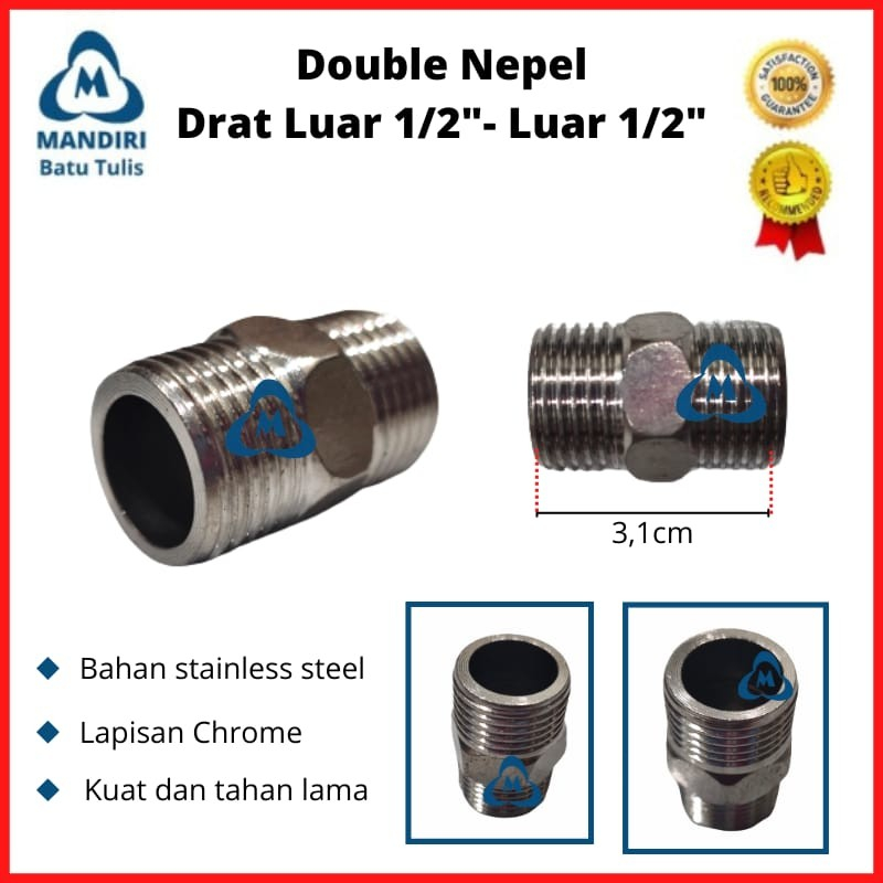Jual DOUBLE NEPEL DRAT LUAR 1/2" x 1/2" STAINLESS / Drat Double Luar TEBAL | Shopee Indonesia