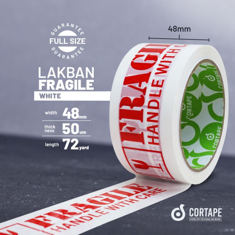 Jual LAKBAN FRAGILE MERAH ISOLASI FRAGILE PUTIH SELOTIP CORTAPE 48MM ...