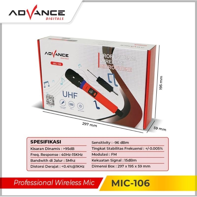 Jual Mic Advance Wireless MIC-106 Microphone UHF | Shopee Indonesia