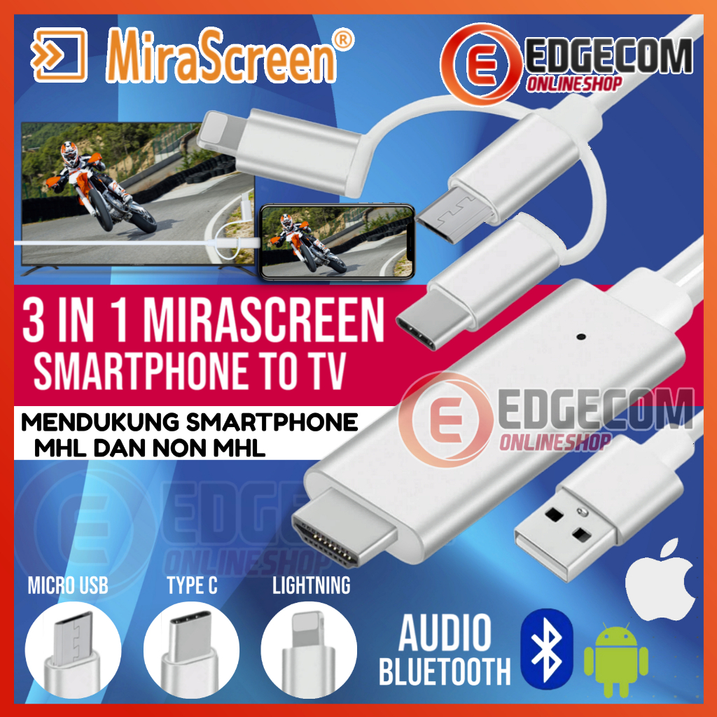 Jual Mirascreen 3in1 Smartphone to mirroring HDMI TV , Proyektor , Monitor support Audio via ...
