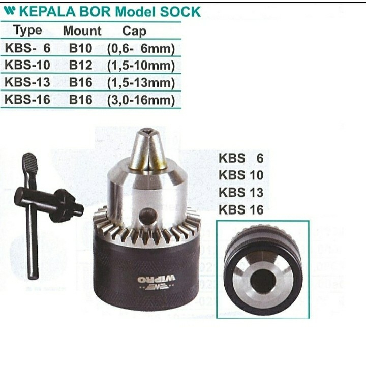Jual Kepala Bor Wipro / Drill Chuck and Key Wipro Model Sock | Shopee ...