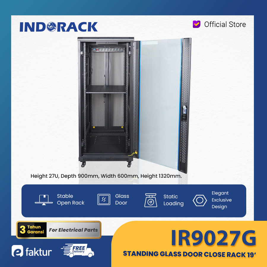 Jual IR9027G INDORACK Depth 900mm 27U Close Rack Glass Door Rak Server ...
