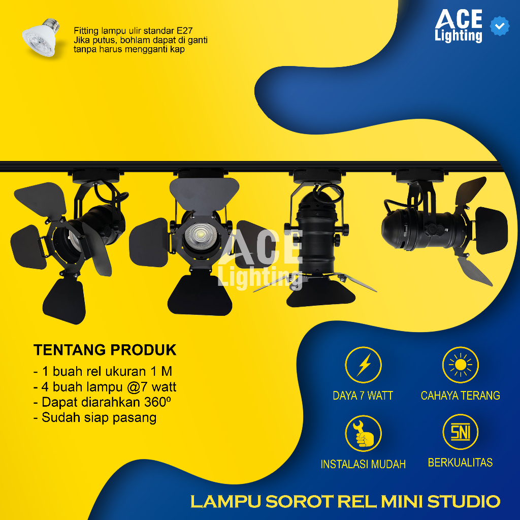 Jual Paket lampu sorot rell 7 watt mini studio 1 set isi 4 + rel track ...