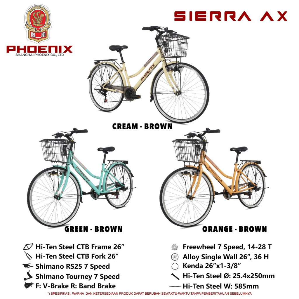 Jual SEPEDA CEWEK CTB 26 INCH CITYBIKE PHOENIX SIERA AX 7 SPEED REM V ...