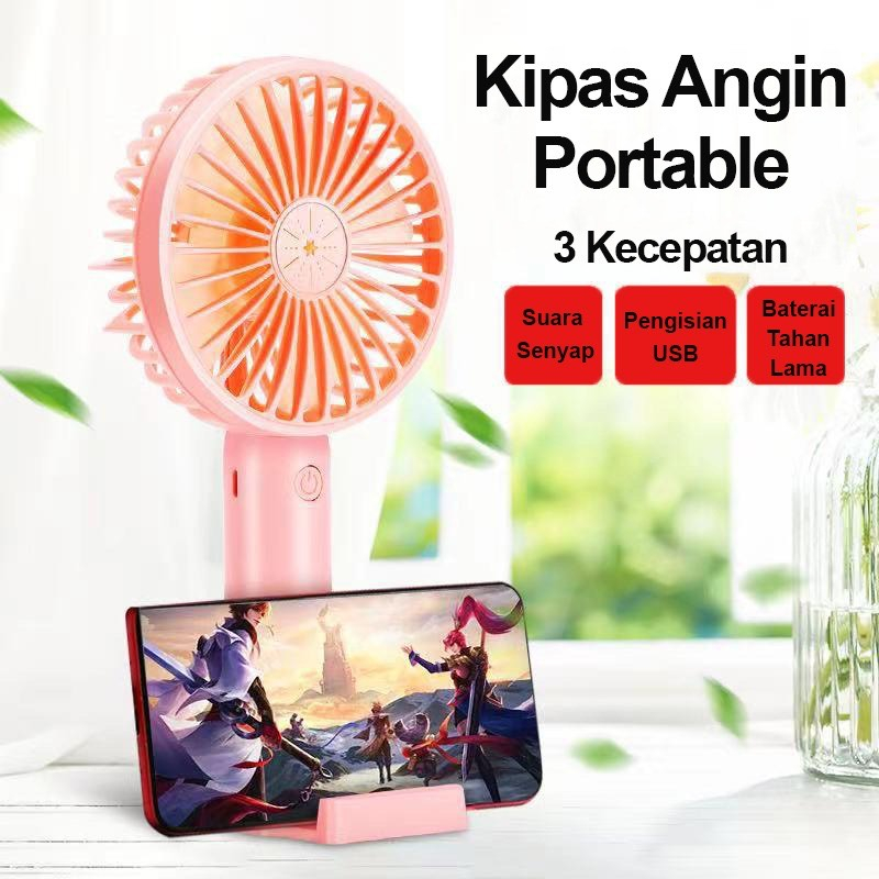 Jual Kipas Genggam Mini USB Dengan Stand Hp dan 3 Gigi Kecepatan Kipas ...