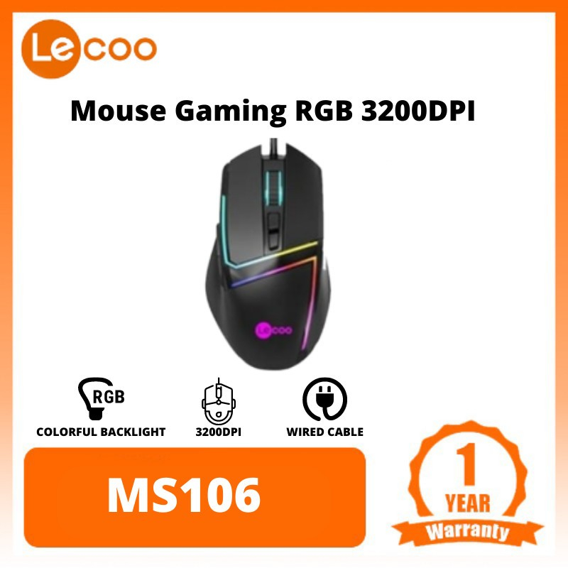 Jual Mouse Gaming Lecoo MS106 RGB Colorful | 3200DPI Wired Cable ...