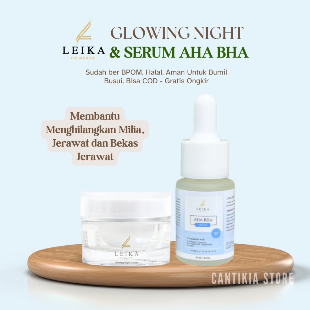 Jual Leika Skincare Khusus Milia/Milea Glowing Night Cream & Serum AHA ...