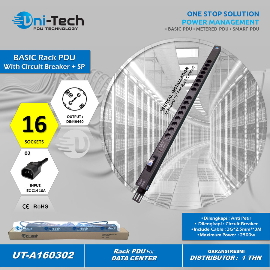 Jual PDU 16 Sockets C13 Style with MCB Input IEC C14 10A | Shopee Indonesia