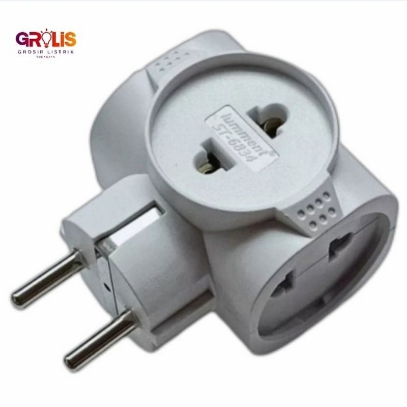 Jual Steker T Datar Cabang 4 Lubang Colokan Listrik Putih Pin Kuningan ...