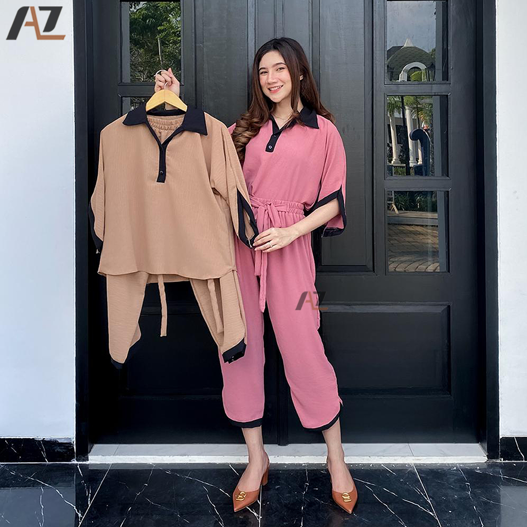 Jual Alia One Set Wanita Lis Style Setcel Baju Celana Setelan Wanita Kekinian Crinkle Airflow ...