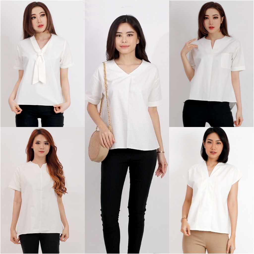 Jual Baju Atasan Putih Wanita Woman Blouse White Top Kemeja Cewek Blus ...