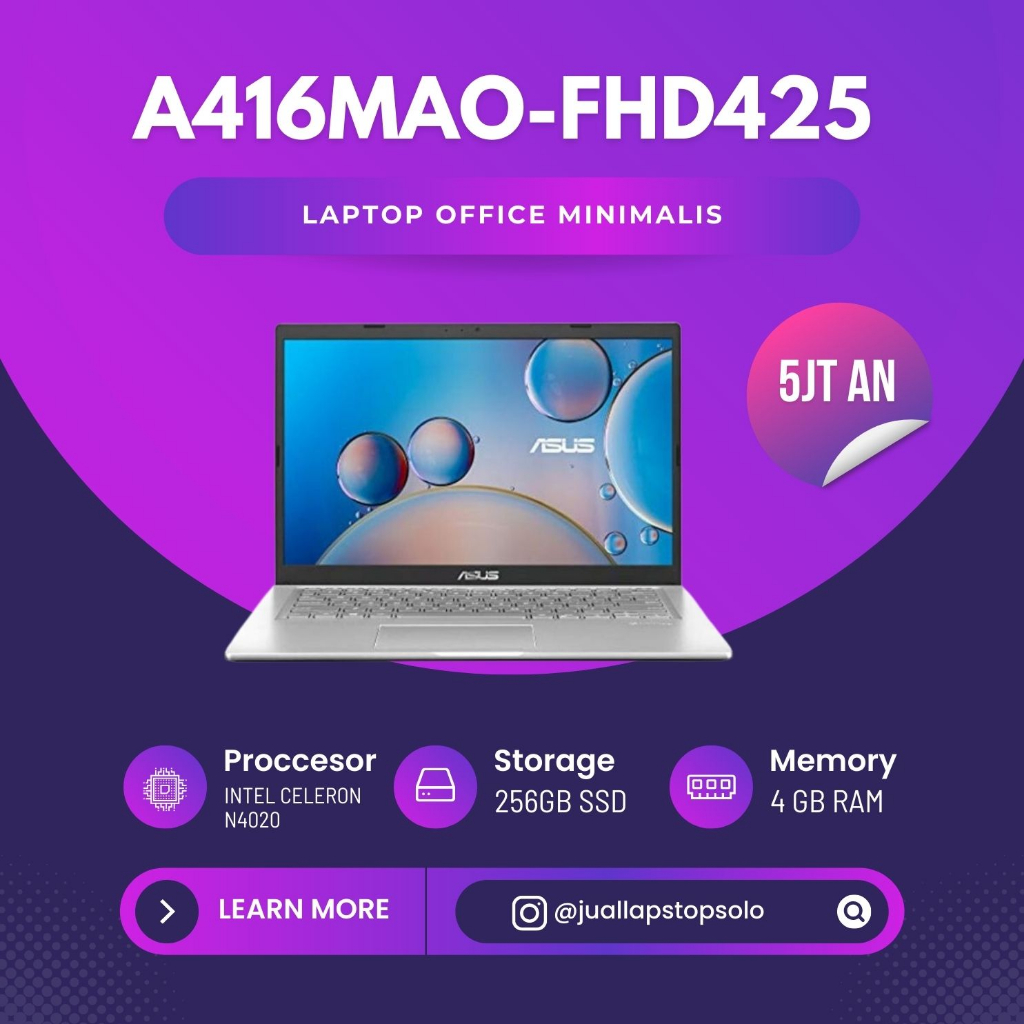 Jual Asus VivoBook A416MAO-FHD426 - Grey [Celeron N4020-4GB-SSD 256GB ...