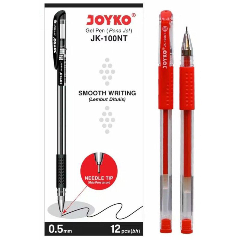 Jual 12pcs Pulpen Joyko Jk-100NT Gel Pen Merah | Shopee Indonesia
