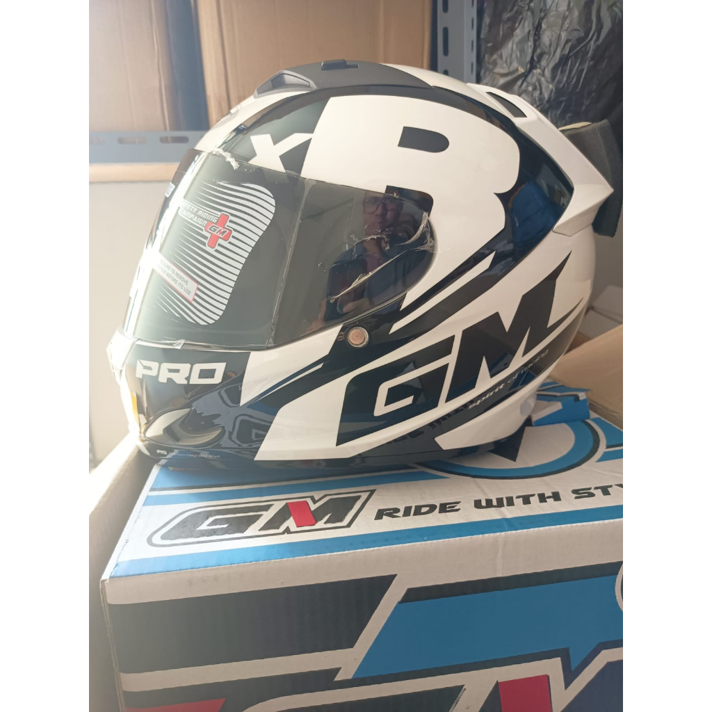 Jual HELM GM RACE PRO ZR650 BLACK WHITE ORIGINAL SNI ( PAKET GANTENG GM ...