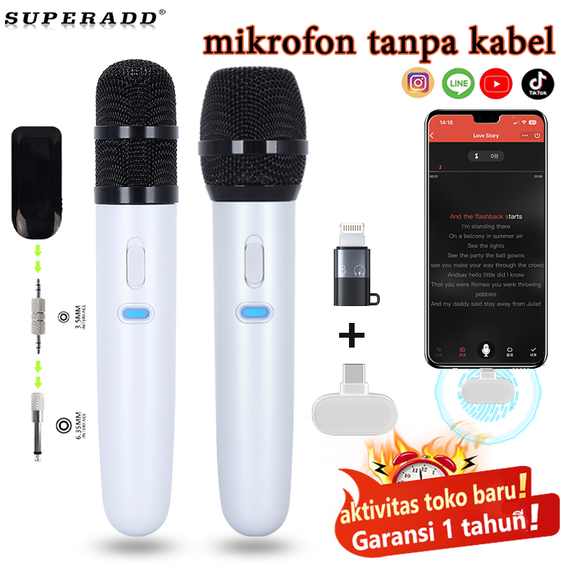 Jual 3.5mm 6.5mm white wireless microphone karaoke set home mikrofon ...