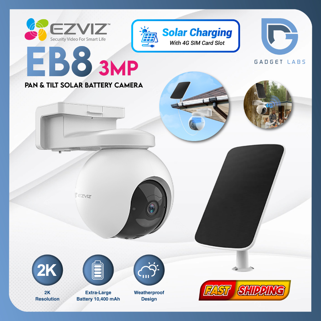 Jual Ezviz EB8 3MP Camera CCTV Outdoor Color Night PTZ Battery Solar ...