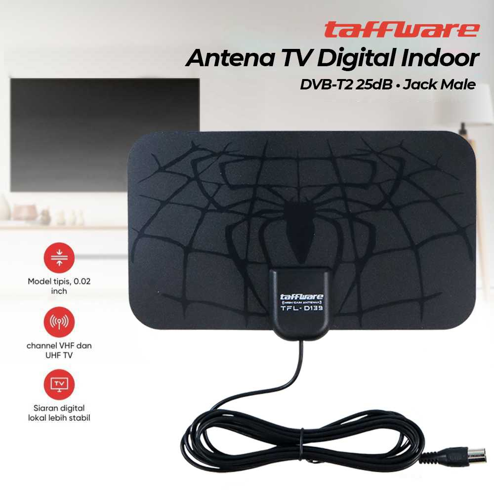 Jual Taffware Antena TV Digital Indoor DVB-T2 25dB Spider Jack Male Plug - Black(Spiderman ...