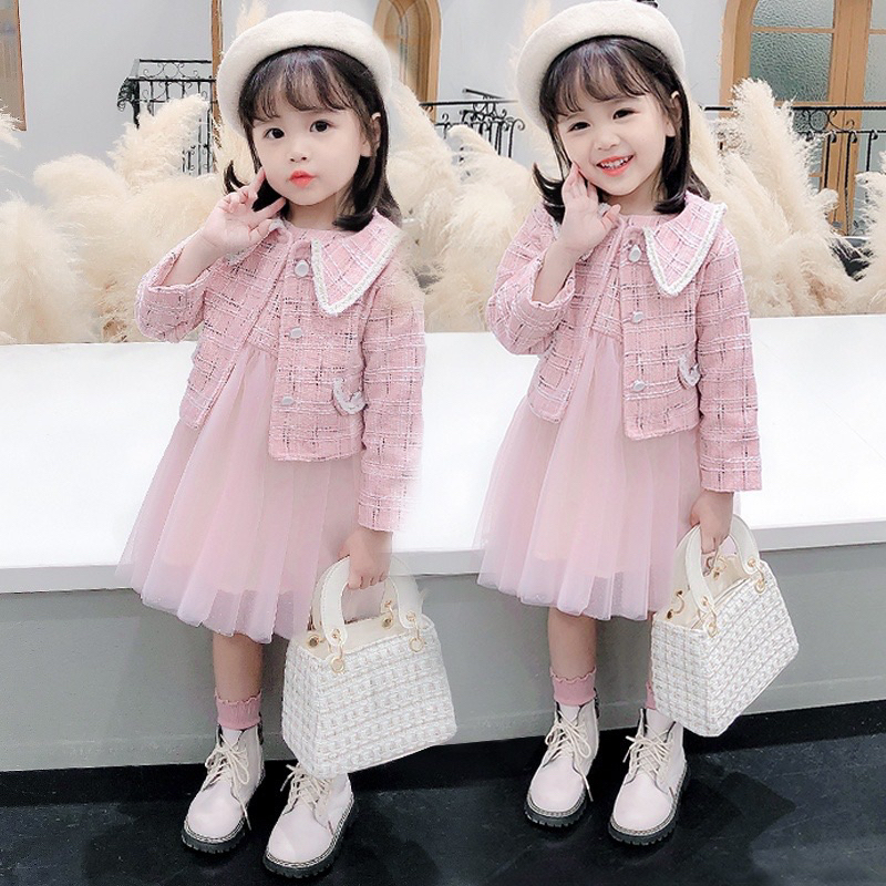 Jual EOBaby L61 Setelan Blazer Dress Rok Tutu Pink Tweed Korean Style ...