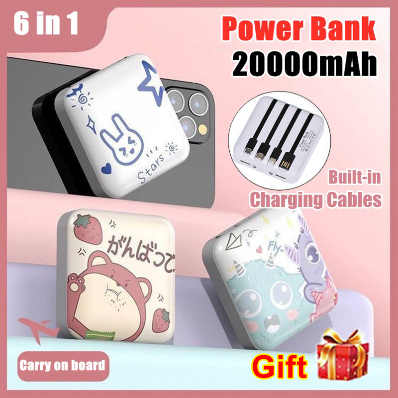 Jual POWER BANK 20000mAh Built in Cable Power Bank Cute Fast Charging ...