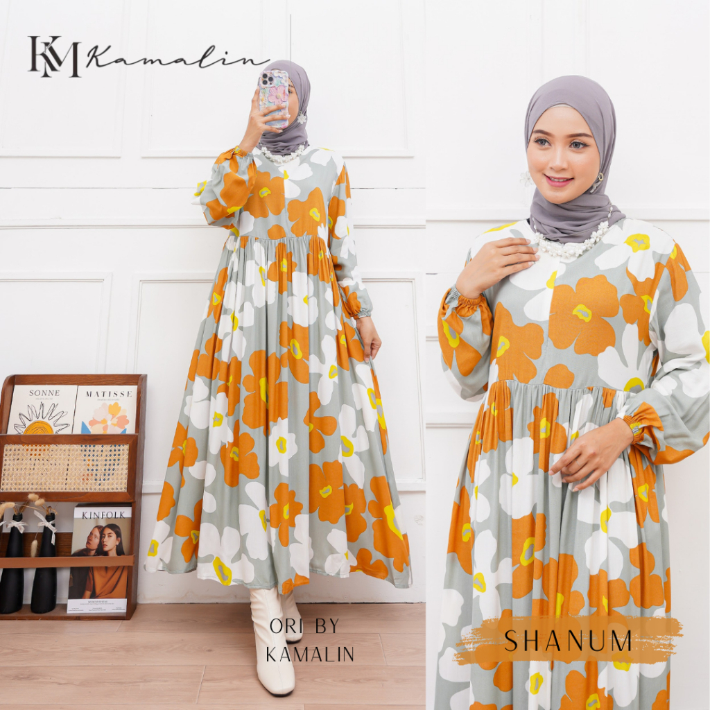 Jual Midi Dress Wanita Jumbo Busui Rayon Premium Motif Shanum by ...