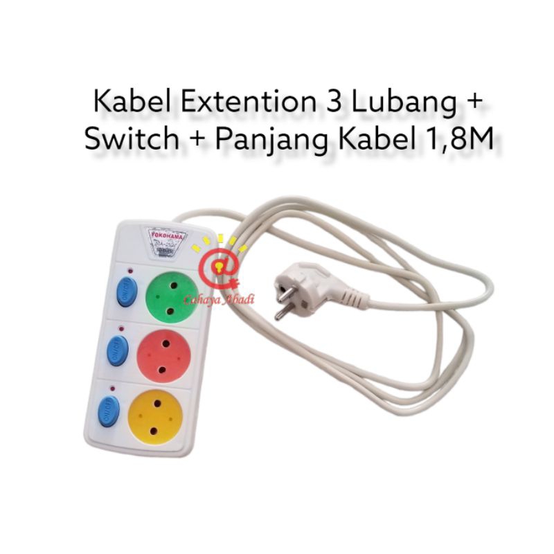 Jual Kabel Extention Roll Kabel 1,8 Meter 3 Lubang + Saklar On Off ...