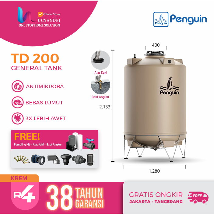 Jual Tangki Air Penguin TD 200 | Toren Air Penguin 2000 Liter | Tangki ...
