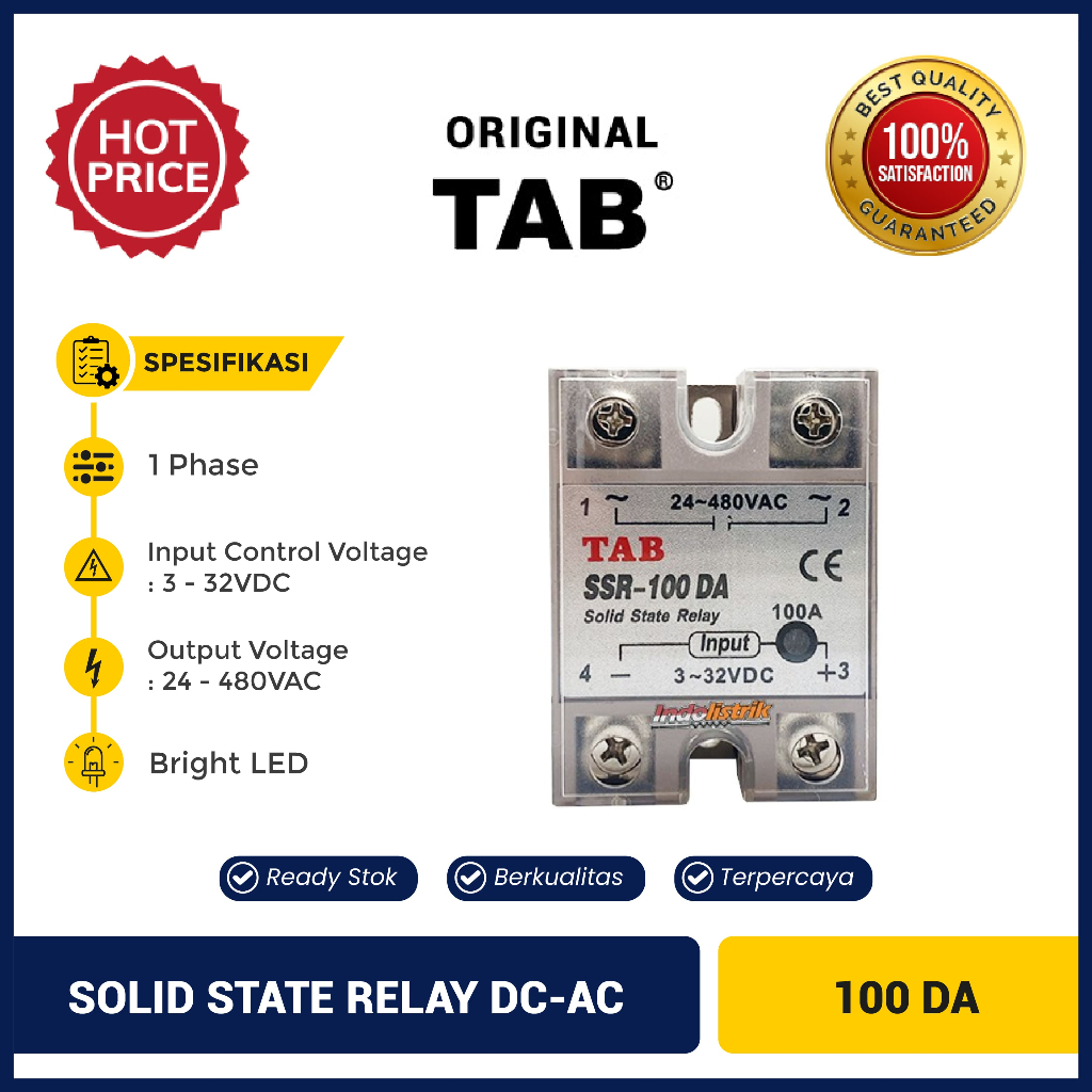 Jual Solid State Relay 1 Phase SSR-100DA TAB - 1 Phase DC-AC 100 Ampere | Shopee Indonesia