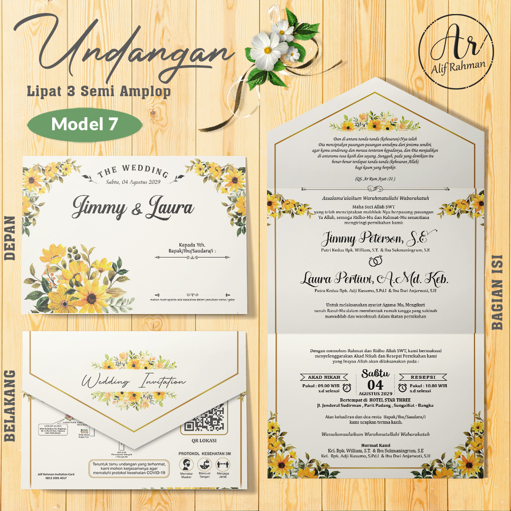 Jual Undangan Pernikahan khitanan Jasmine Gliter semi amplop lipat 3 ...