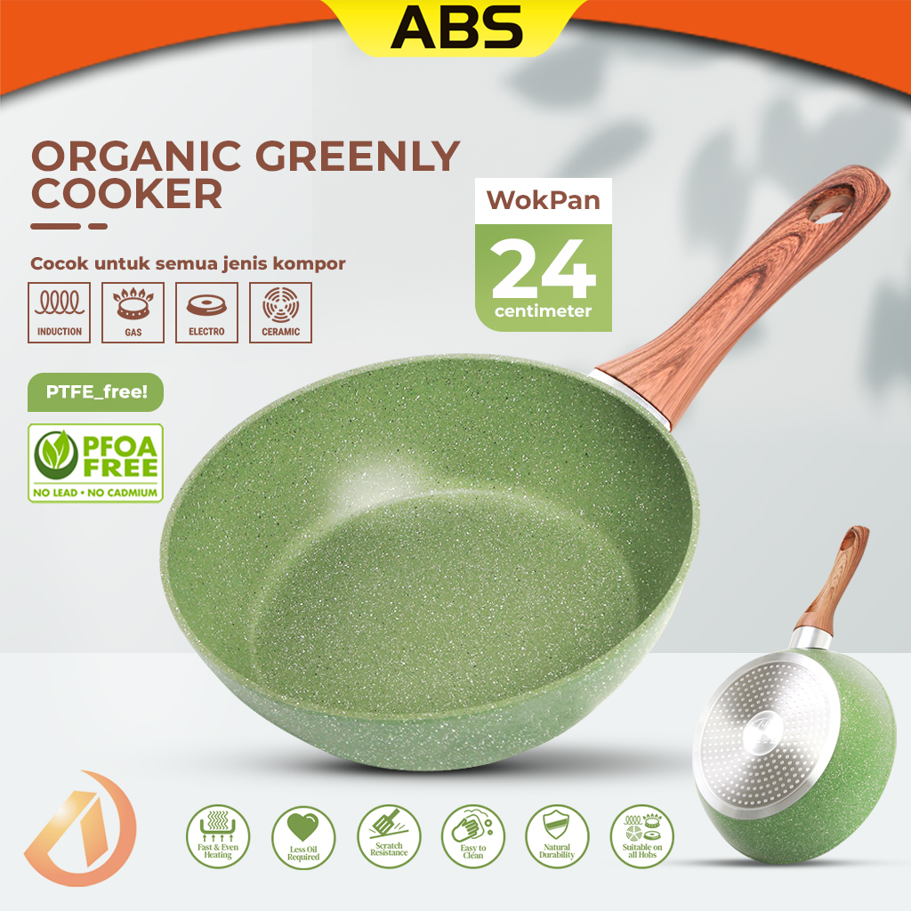 Jual Tifale by ABS Organic Greenly Cookware Wokpan 24cm Marble Coated Anti Lengket Tifale by ...