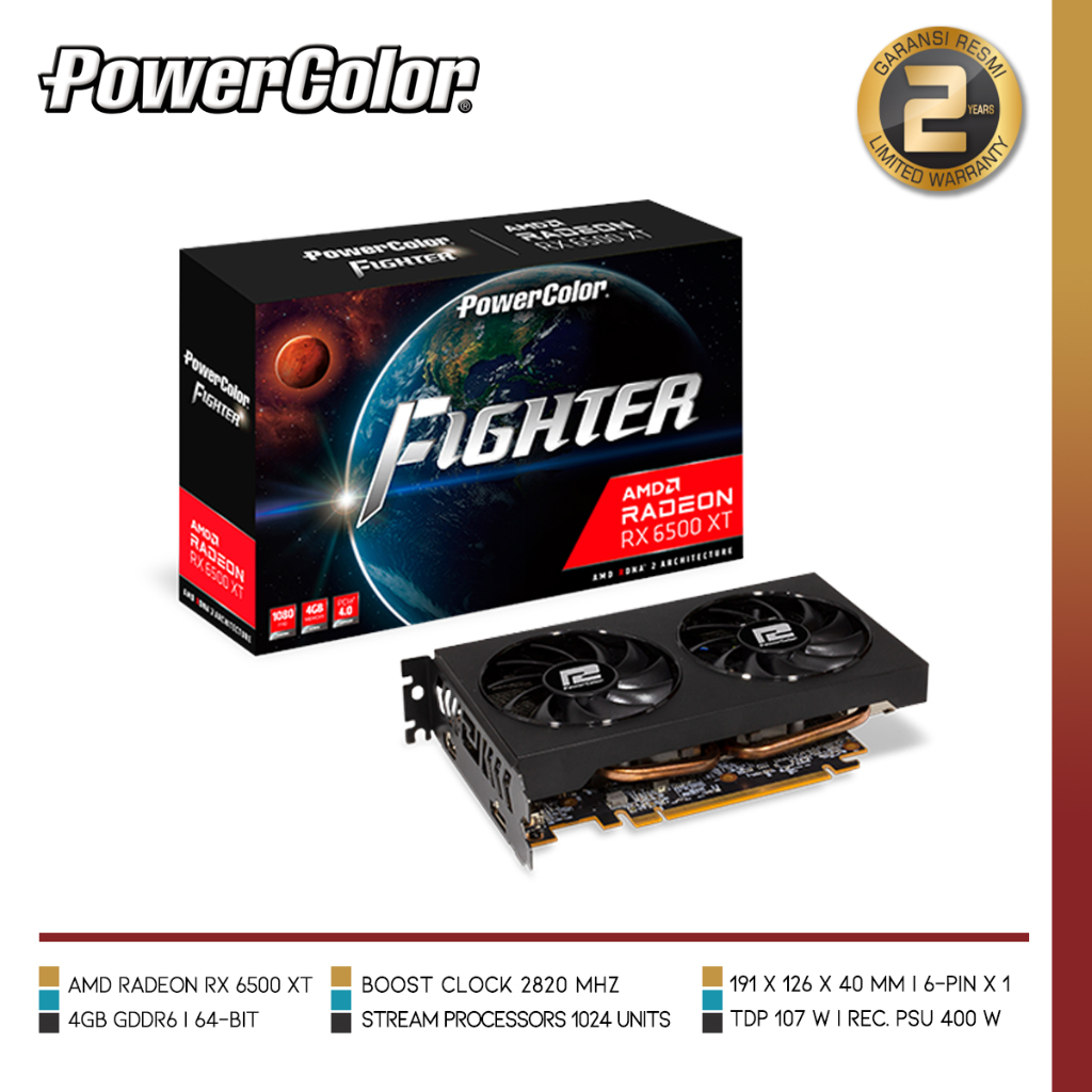 Jual PowerColor Fighter AMD Radeon RX 6500 XT 4GB GDDR6 | Shopee Indonesia