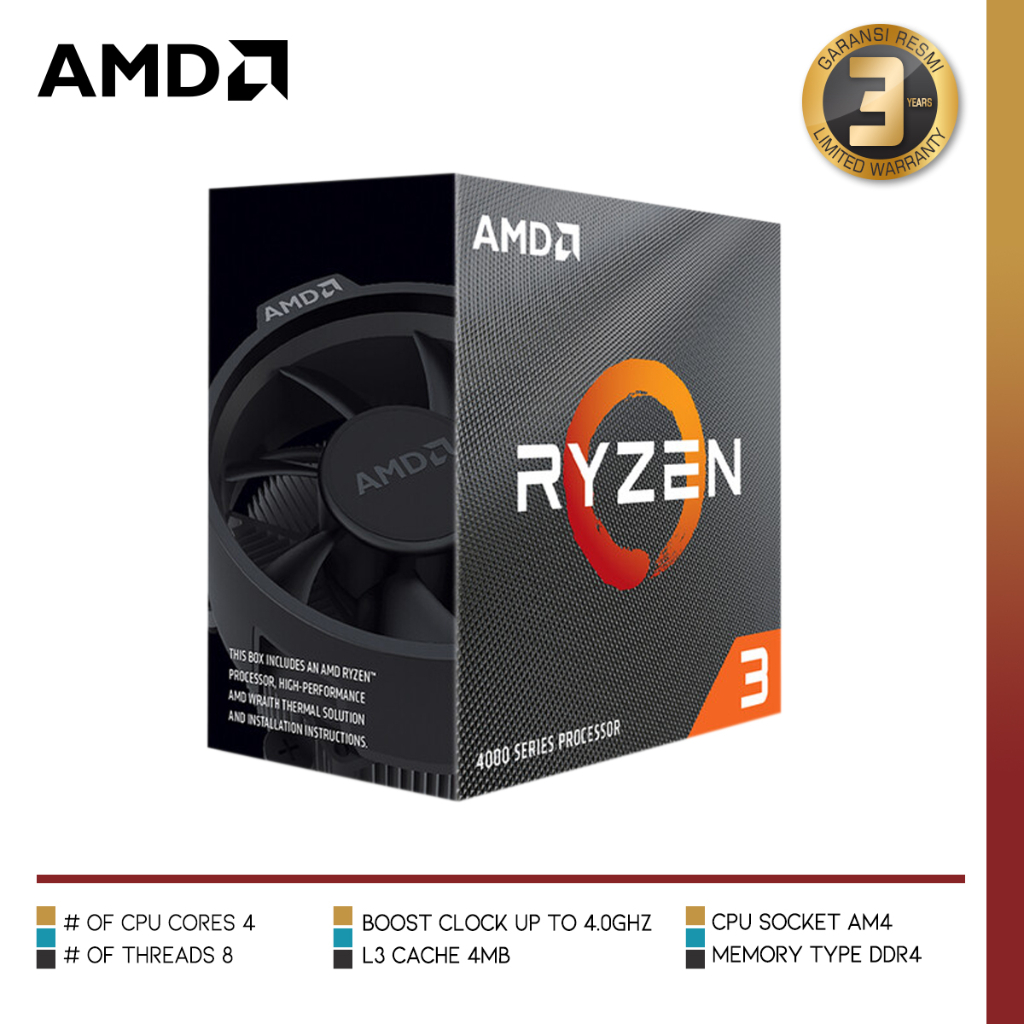 Jual AMD RYZEN 3 4100 Box | Processor AMD AM4 Zen 2 Renoir 4 Cores 8 ...