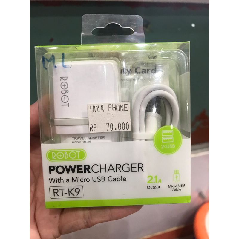Jual POWER CHARGER HP MERK ROBOT RT-K9 UJUNG MICRO USB BISA CAS 2 HP ...