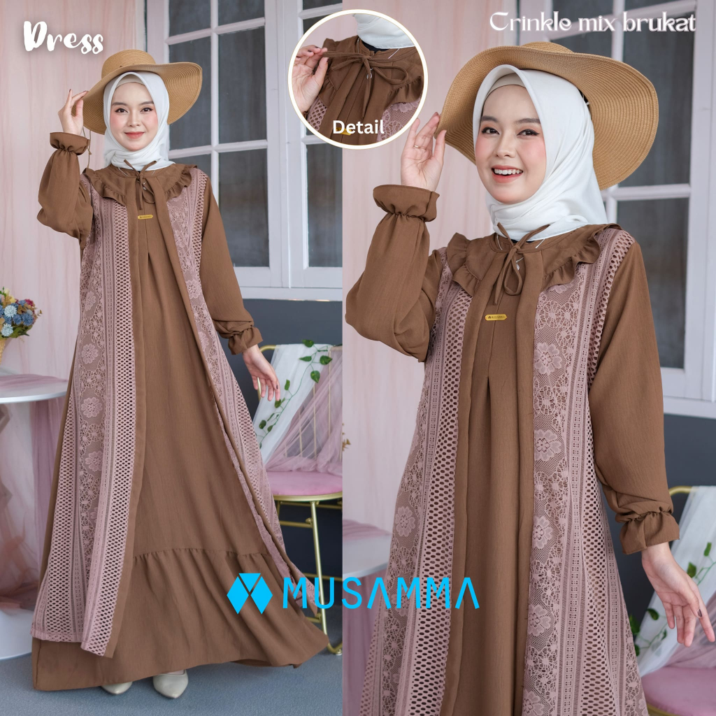 Jual MAYRA DRESS - Gamis Crincle Premium Mix Brukat Malika/ Gamis ...