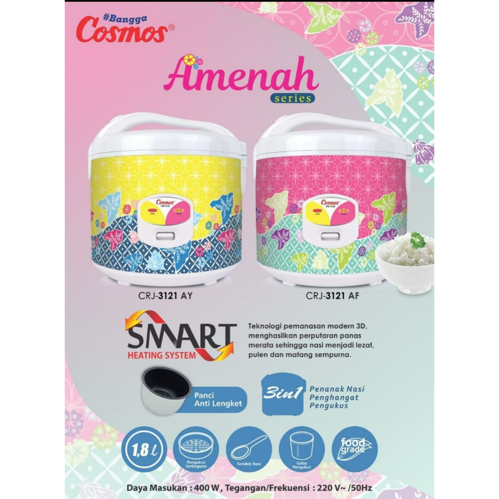 Jual Magic Com / Rice Cooker Cosmos 3121 1.8 Liter Non Stick Amenah ...