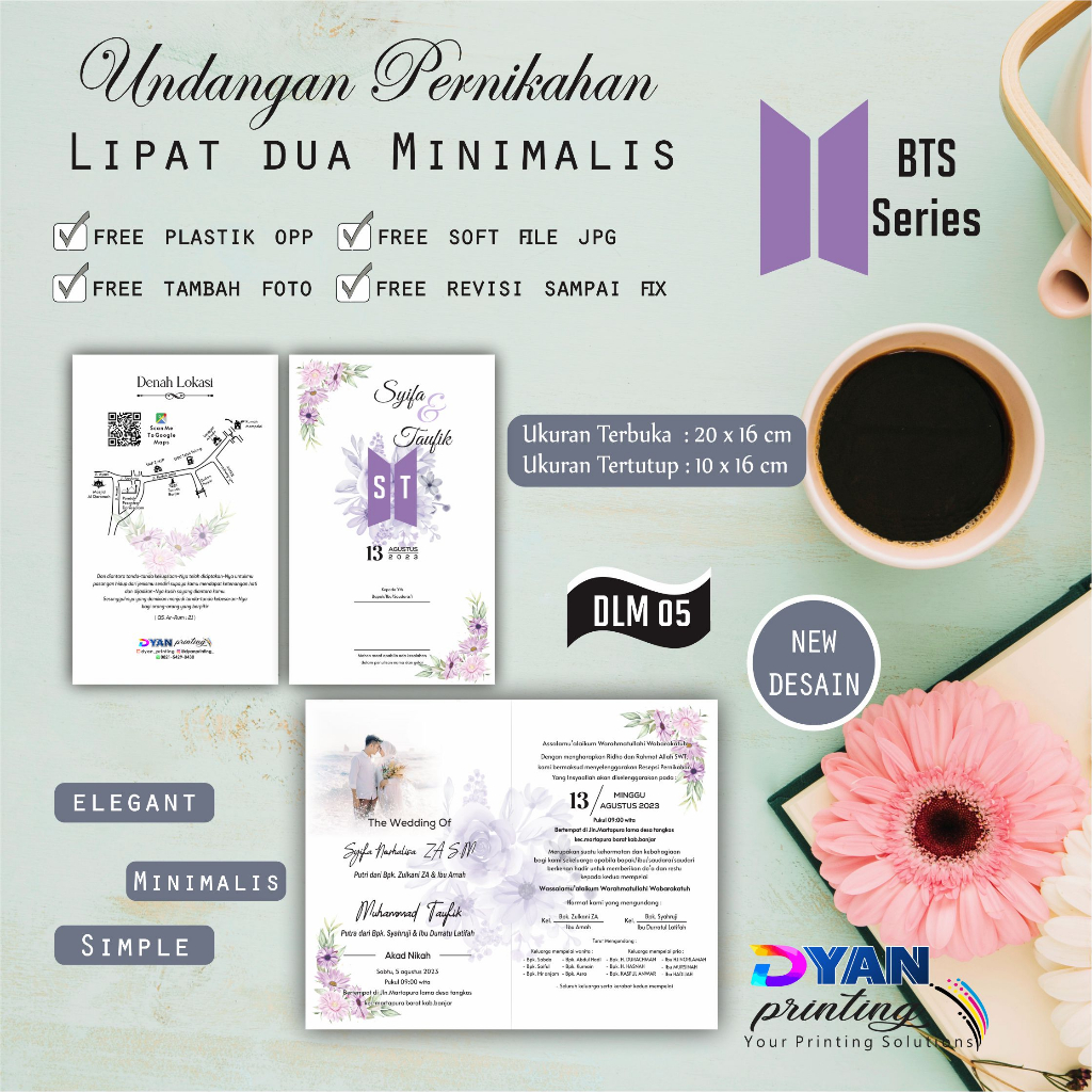 Jual UNDANGAN PERNIKAHAN LIPAT DUA MINIMALIS BTS SERIES (DLM 05 ...