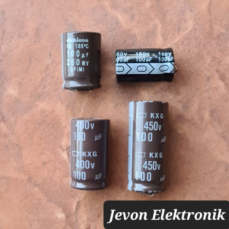 Jual Capasitor Elco 100 uf 160 250 400 450 v volt kapasitor elko 100uf 160v 250v 400 450v ...