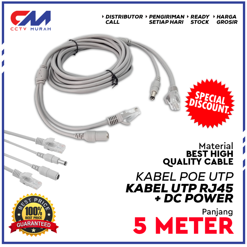 Jual Kabel LAN UTP Cat 5 + Power Jack Dc Male - U- 5M-10M-15M-20M-25M ...