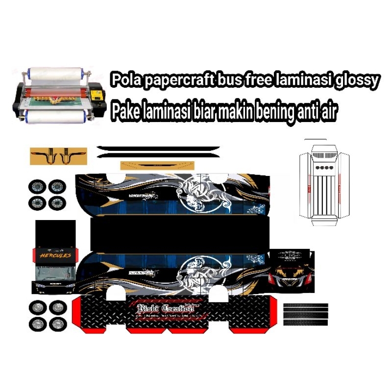 Jual pola papercraft bus Mahendra trans udah dilaminasi, lembaran ...