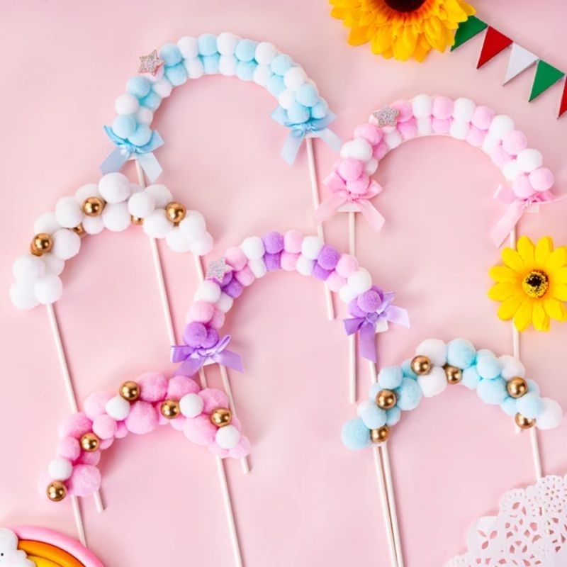 Jual Cake Topper Pompom Model Lengkung/topper kue design bola arch ...