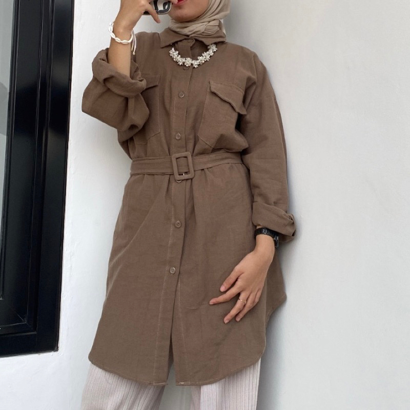 Jual Tunik Linen Belt | Shopee Indonesia