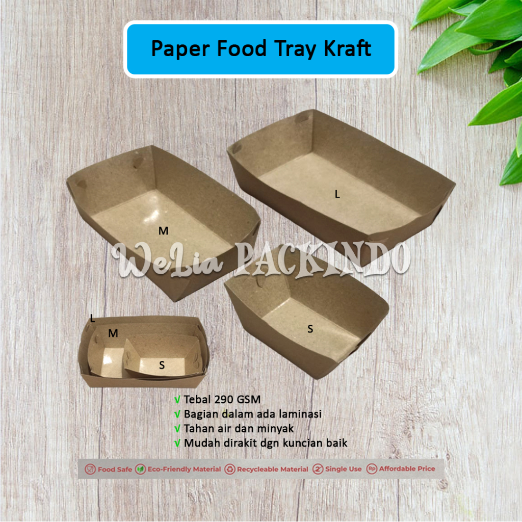 Jual Paper Food Tray S M L Laminasi 290 GSM / Tray Kraft Coklat Small ...