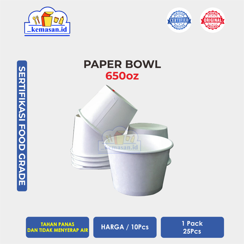 Jual PAPERBOWL PUTIH 650ML INDOKU 10PCS(500) | Shopee Indonesia