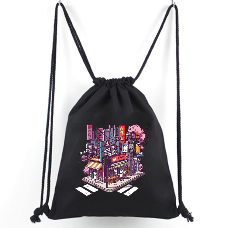 Jual Tas Serut Hitam Kanvas Motif Aesthetic Cube Room / Kotak Estetik ...