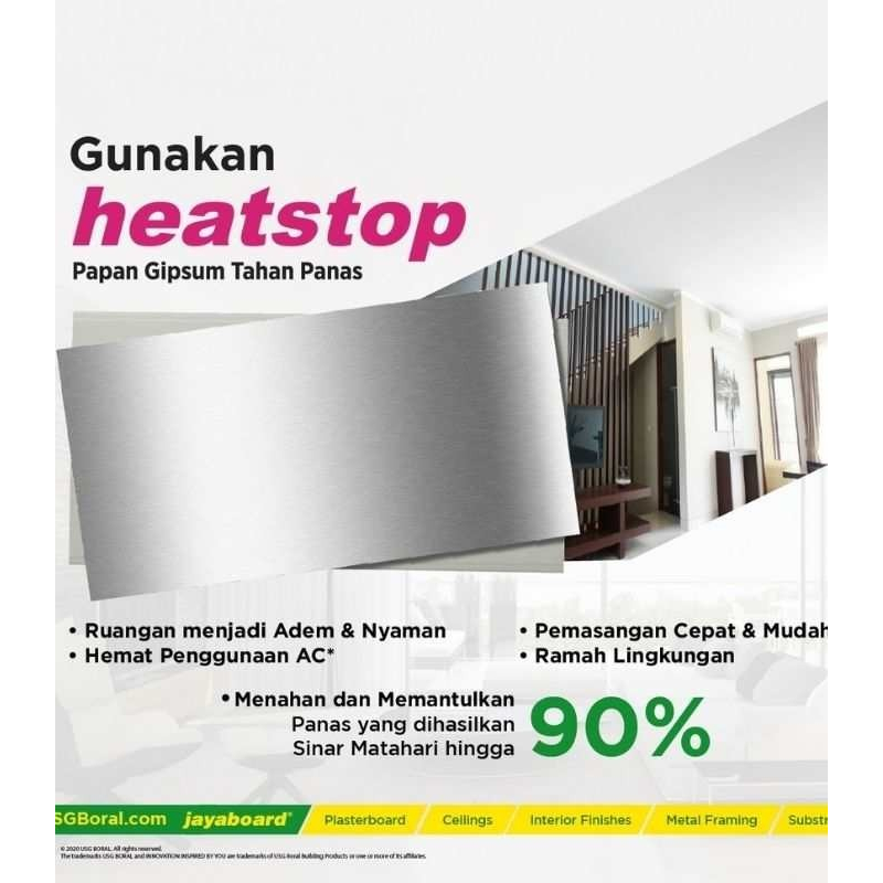 Jual Papan Gypsum HEATSTOP Jayaboard | Gipsum Tahan Panas | Shopee ...