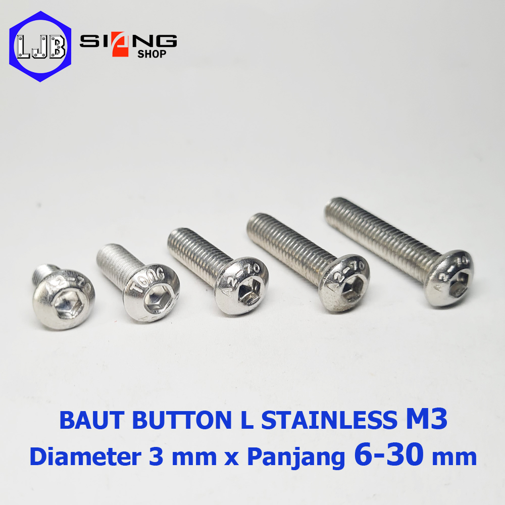 Jual Baut Button L M3 Stainless 304 A2-70 Panjang 6 sd 30 mm | Shopee Indonesia